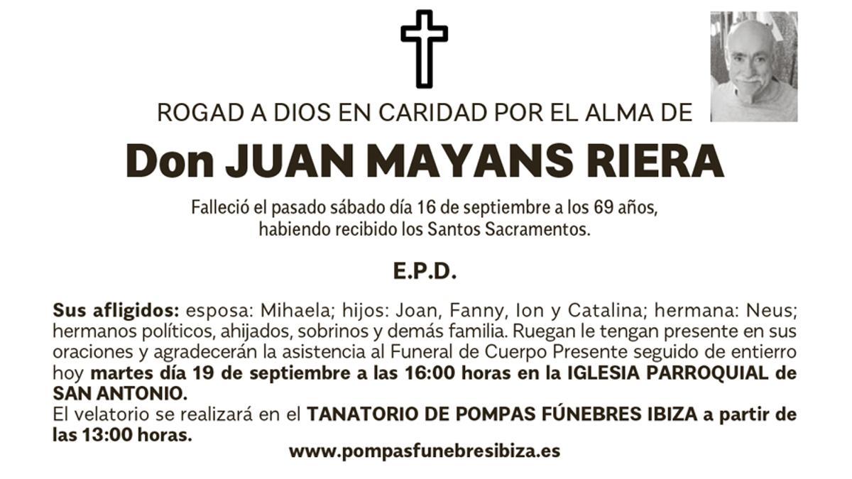Esquela Juan Mayans Riera