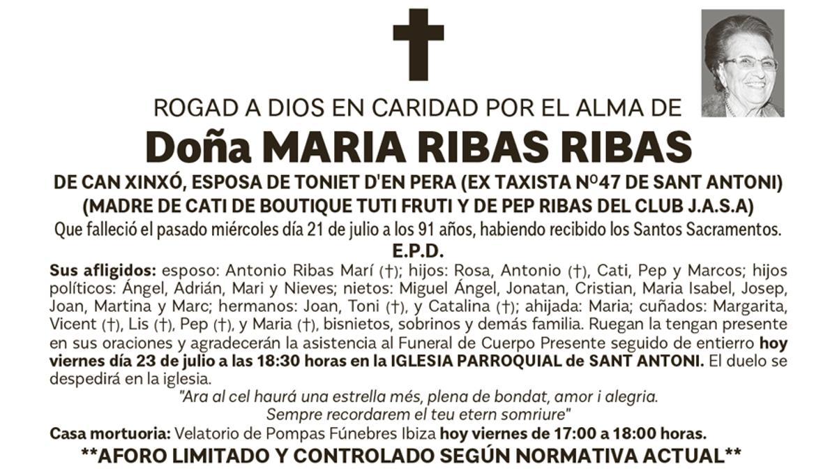 Esquela María Ribas Ribas - Diario de Ibiza