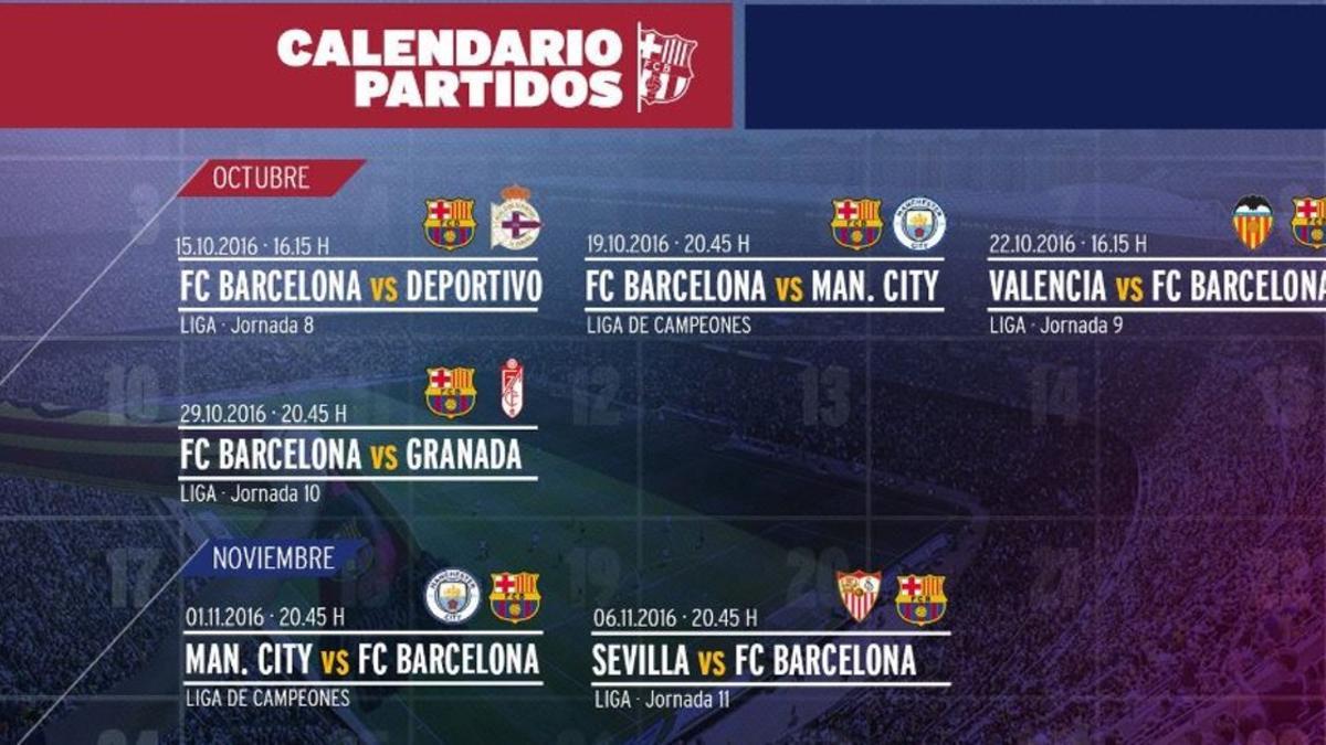 Conozca el duro calendario que le espera al Barça en octubre y noviemb