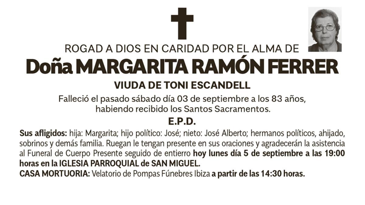 Esquela Margarita Ramón Ferrer - Diario de Ibiza