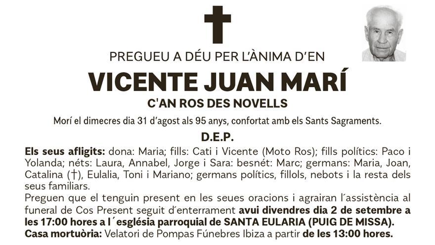 Esquela Vicente Juan Marí - Diario de Ibiza