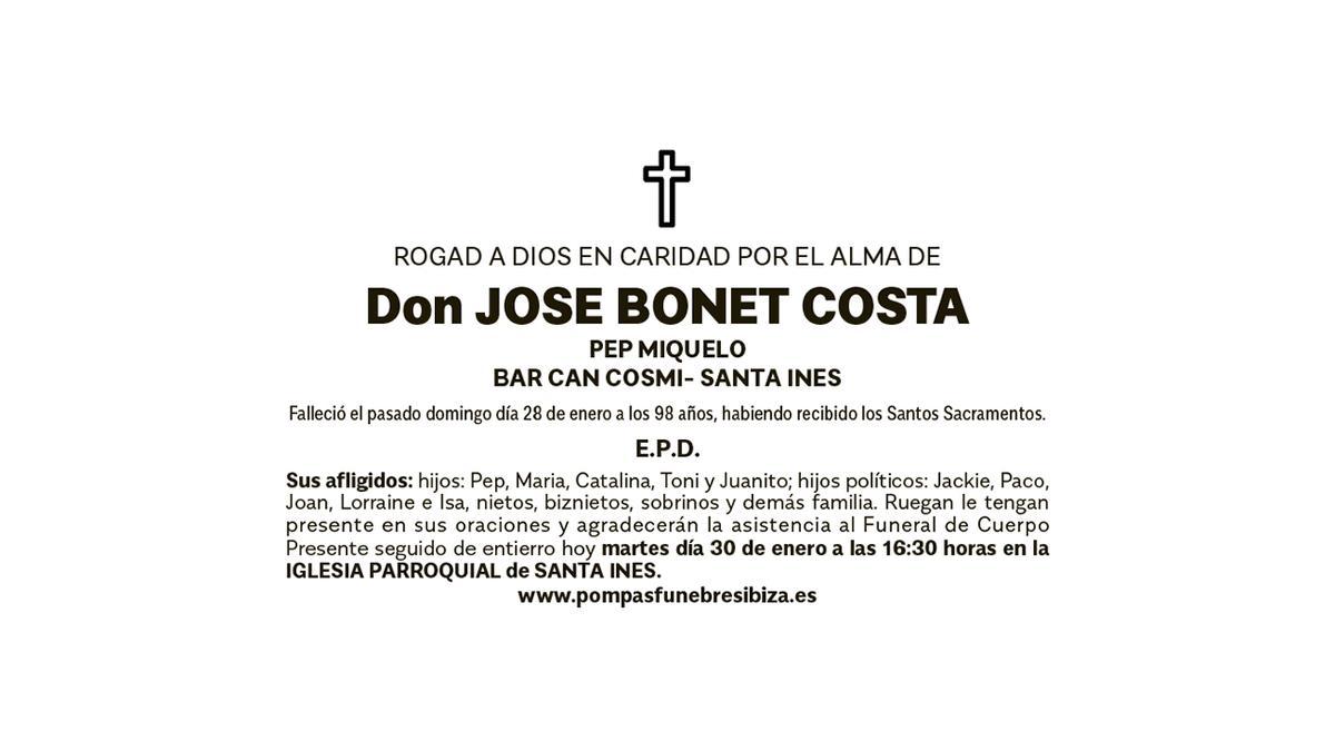 Esquela José Bonet Costa