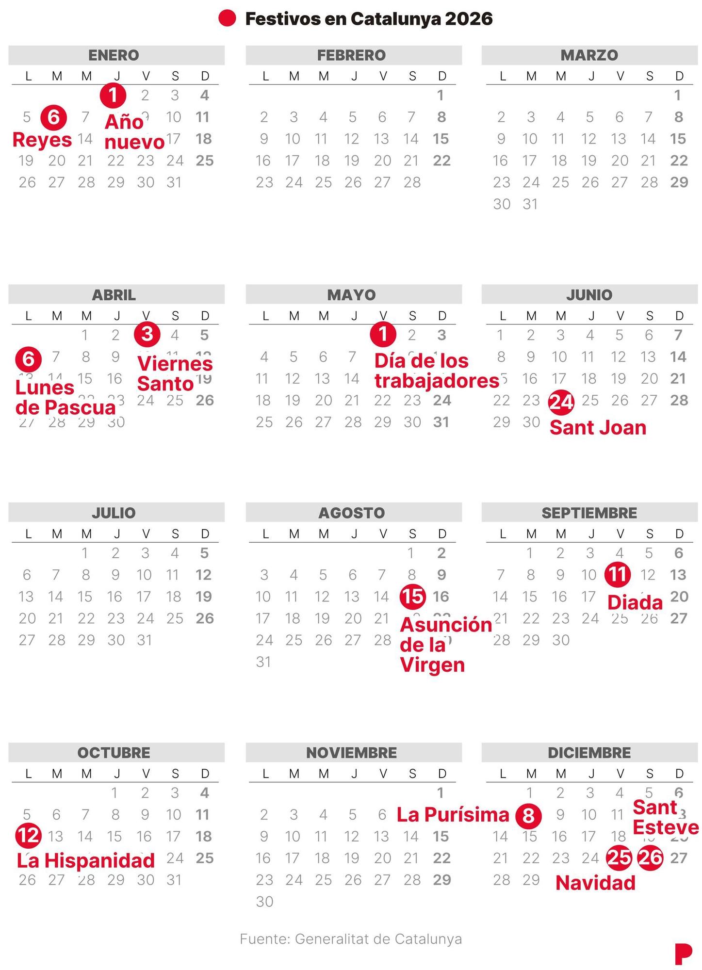 CALENDARIO Laboral De CATALU A 2026 con Todos Los FESTIVOS CALENDARIO Laboral De CATALU A 2026 con Todos Los FESTIVOS
