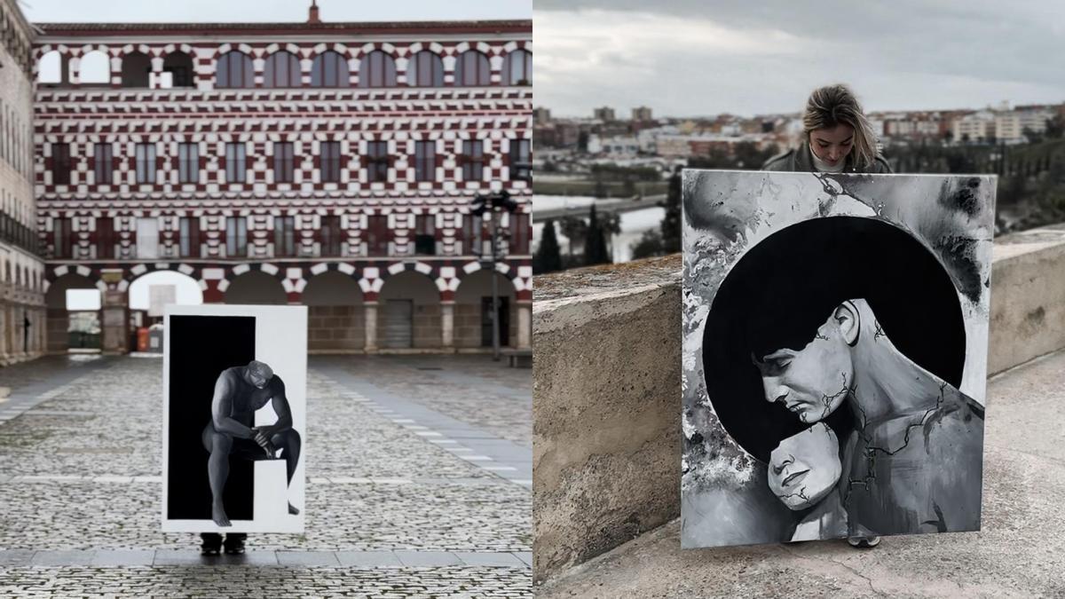 La artista que pasea sus cuadros por Badajoz