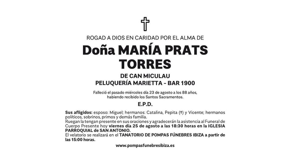 Esquela de doña María Prats Torres - Diario de Ibiza