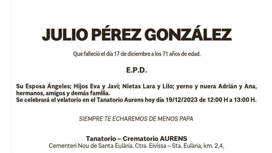 Esquela Julio Pérez González - Diario de Ibiza