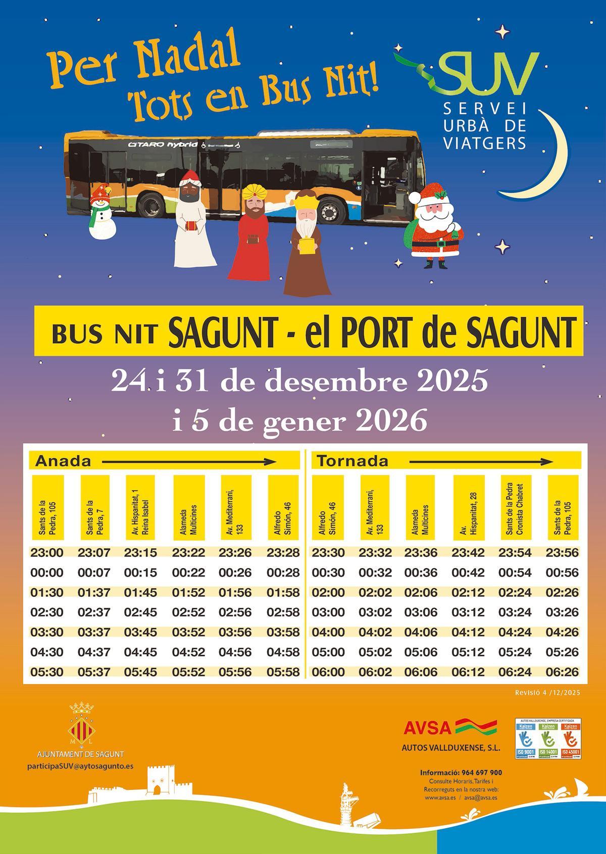 El Bus Nit de Sagunto extiende sus horarios para facilitar el regreso a casa tras el ocio ...