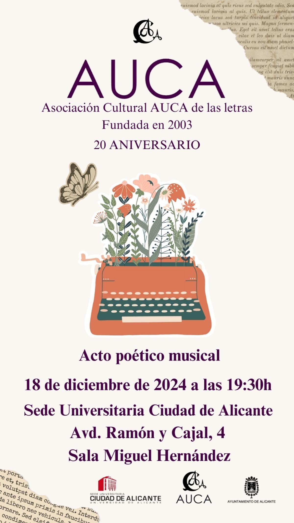 AUCA celebra 20 años de trayectoria con un acto poético y musical