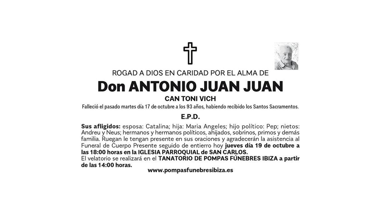 Esquela Antonio Juan Juan - Diario de Ibiza