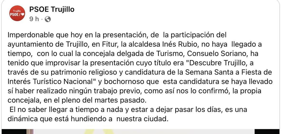 Cruce de acusaciones entre PSOE y PP de Trujillo por la presencia de la alcaldesa en la ...