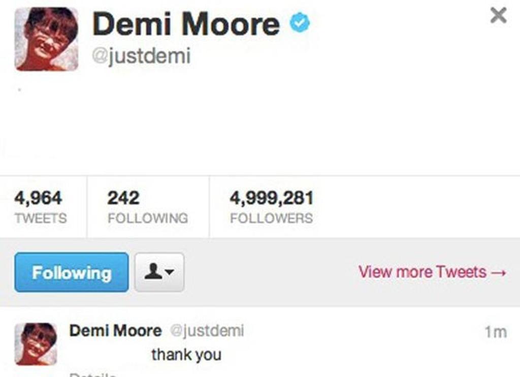 Demi Moore por fin cambia su cuenta de Twitter - Cuore