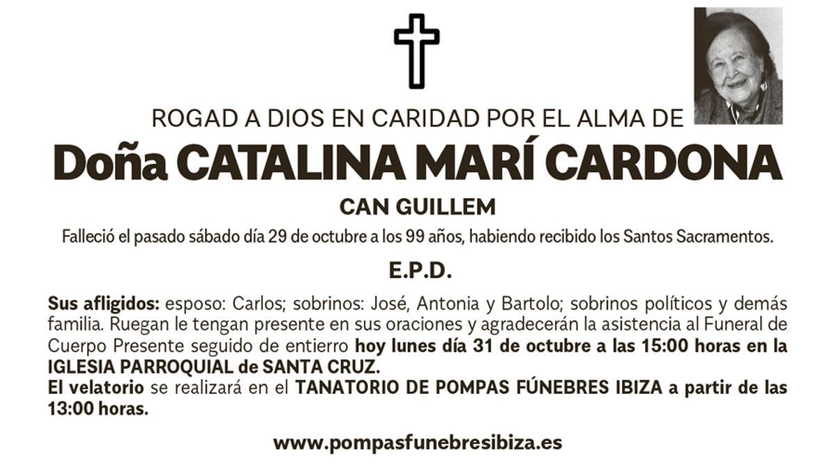 Esquela de doña Catalina Marí Cardona
