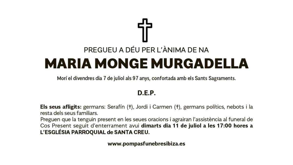 Esquela Maria Monge Murgadella - Diario de Ibiza