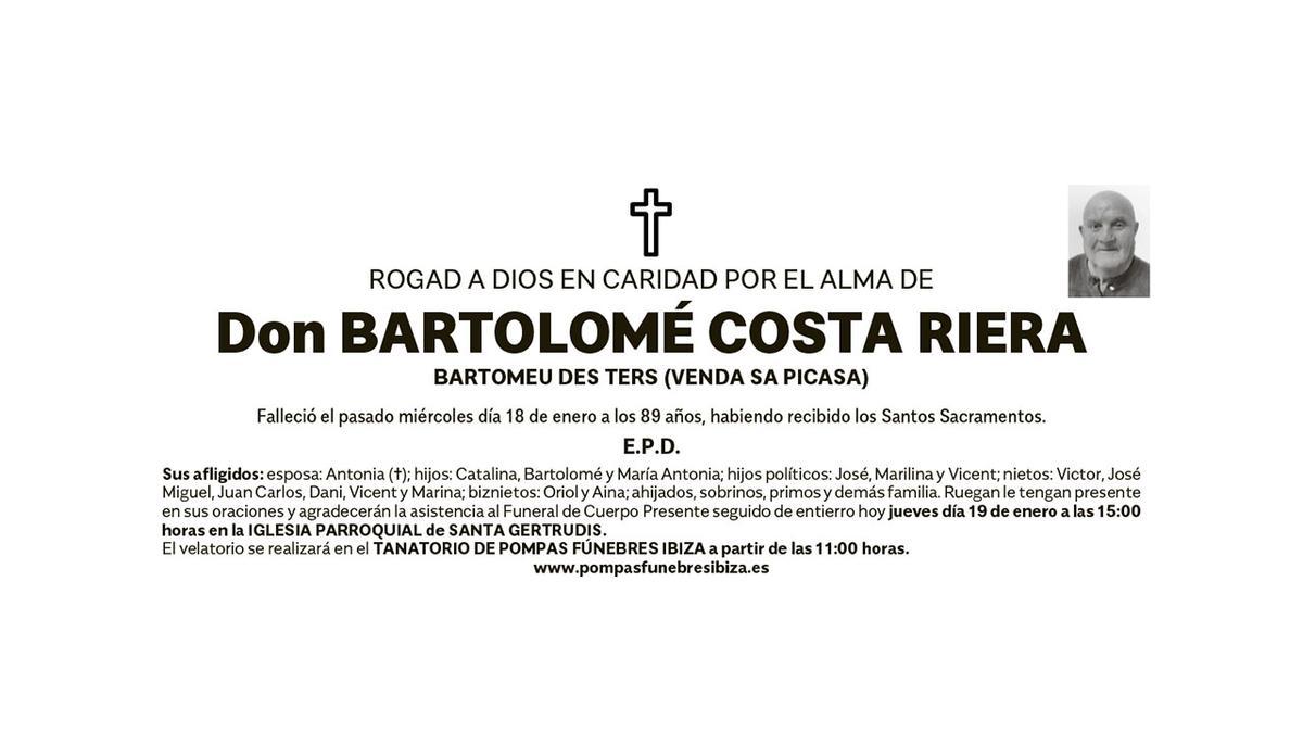 Esquela Bartolomé Costa Riera