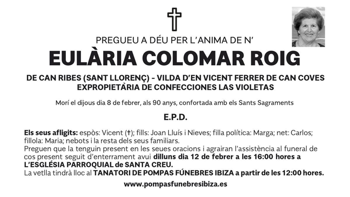 Esquela Eulària Colomar Roig