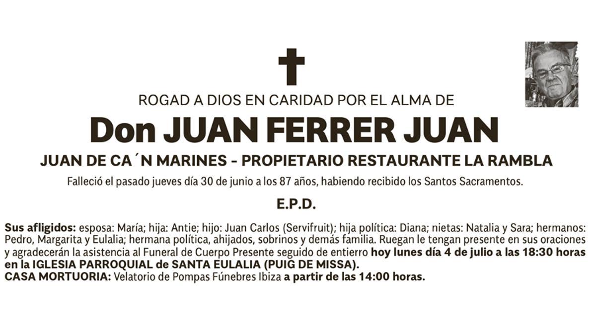 Esquela Juan Ferrer Juan - Diario de Ibiza
