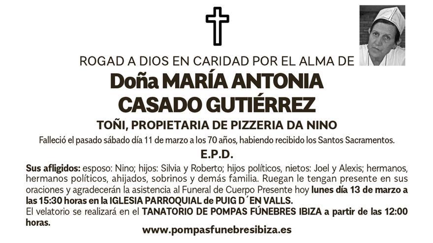 Esquela María Antonia Casado Gutiérrez - Diario de Ibiza