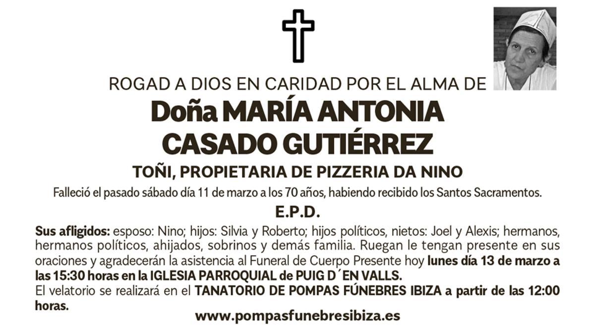 Esquela María Antonia Casado Gutiérrez - Diario de Ibiza