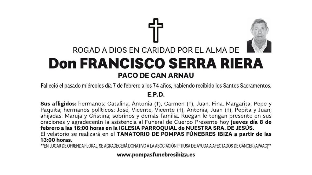 Esquela Francisco Serra Riera