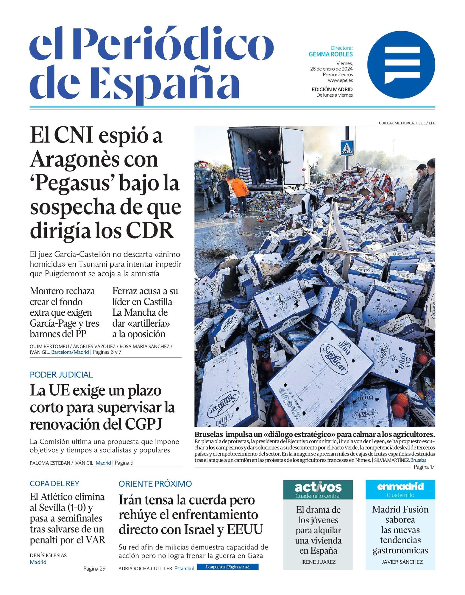 Portada de EL PERIÓDICO DE ESPAÑA del jueves 25 de enero del 2024