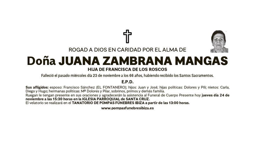 Esquela Juana Zambrana Mangas - Diario de Ibiza