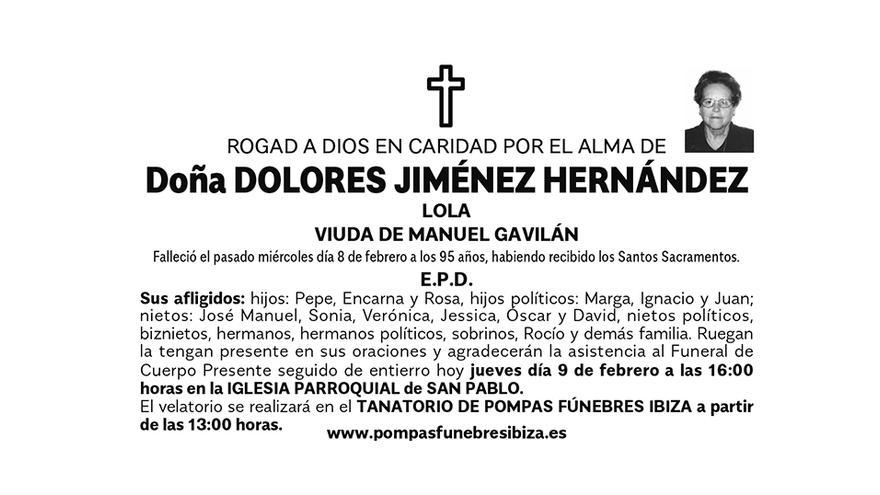Esquela Dolores Jiménez Hernández - Diario de Ibiza