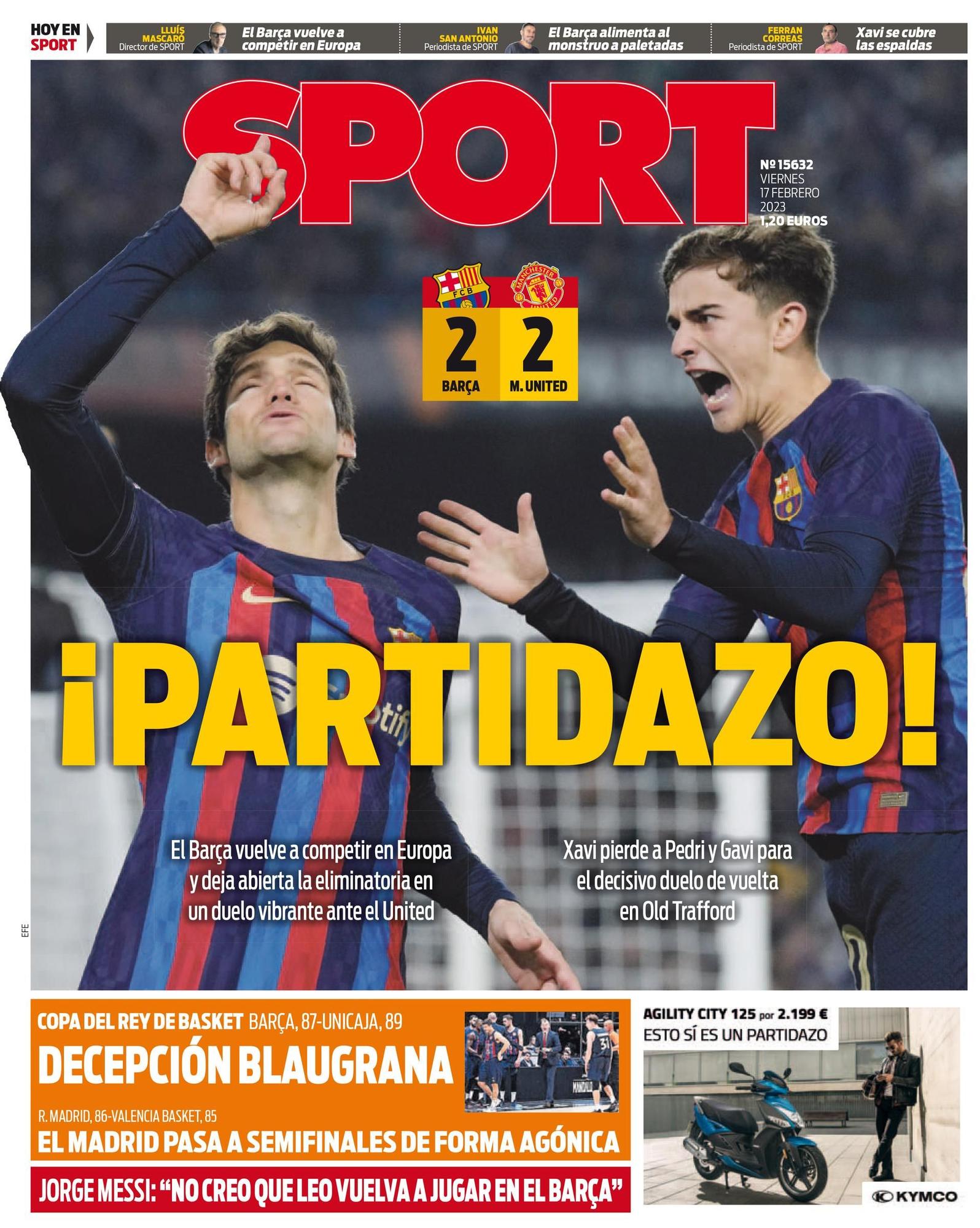 Esta es la portada de SPORT, hoy viernes 17 de febrero de 2023