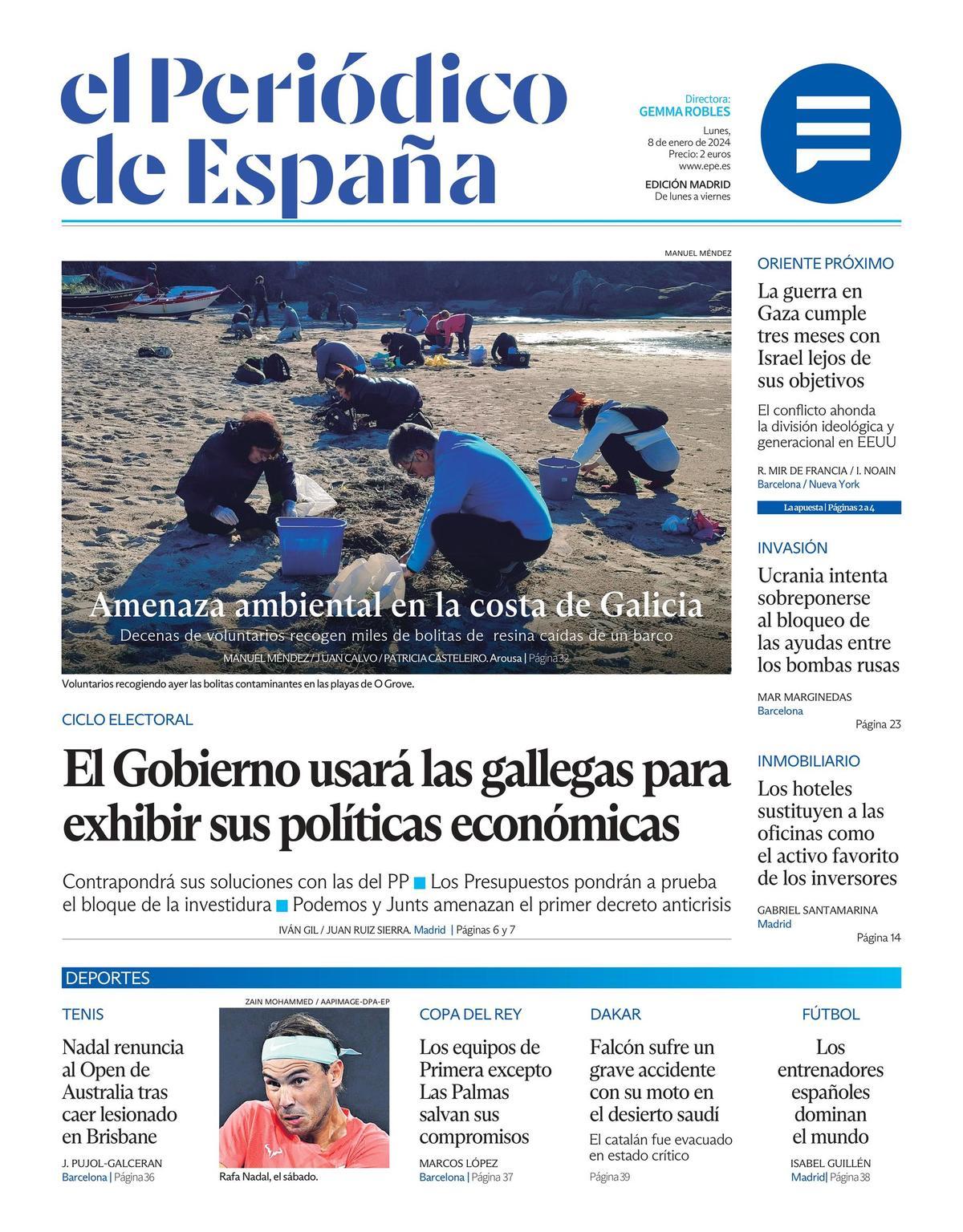 Portada de EL PERIÓDICO DE ESPAÑA del lunes 8 de enero del 2024