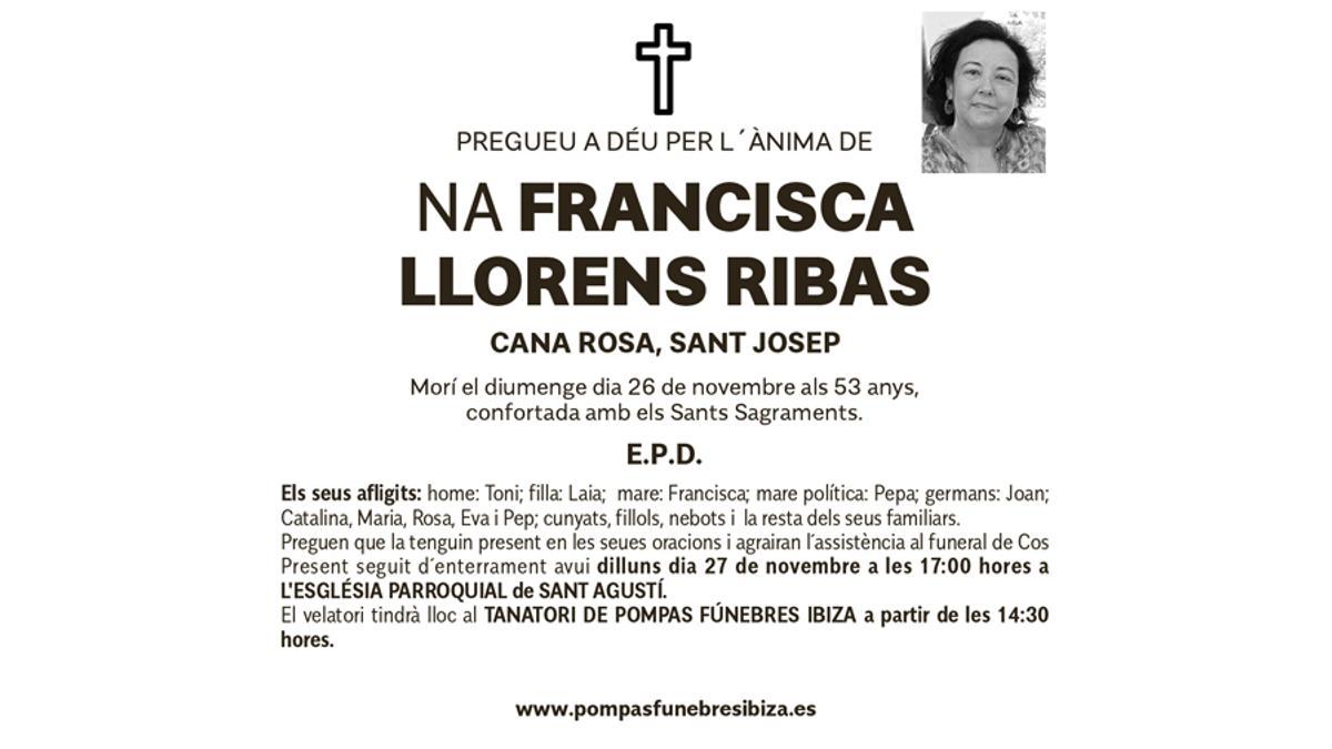 Esquela Francisca Llorens Ribas - Diario de Ibiza