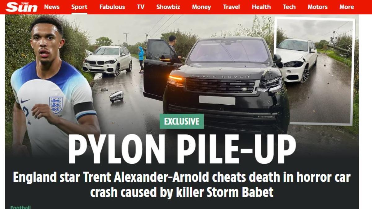 ¡Alexander Arnold esquiva la muerte tras un terrible accidente de coche!