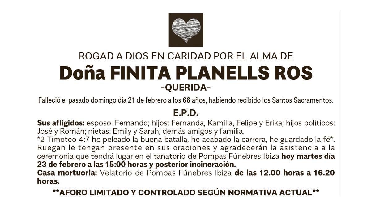 Esquela Finita Planells Ros - Diario de Ibiza