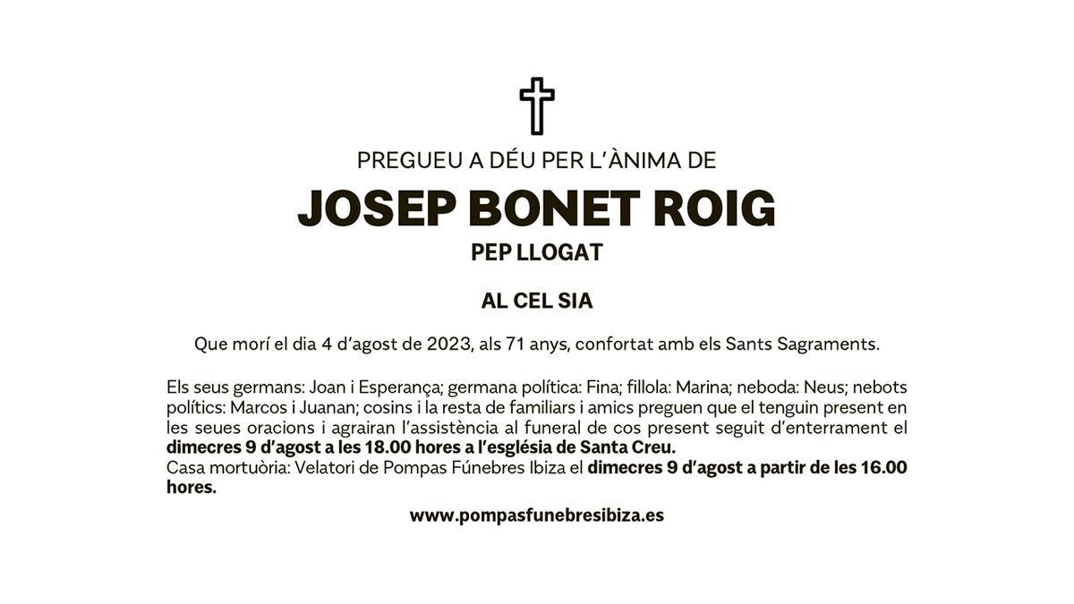 Esquela Josep Bonet Roig - Diario de Ibiza