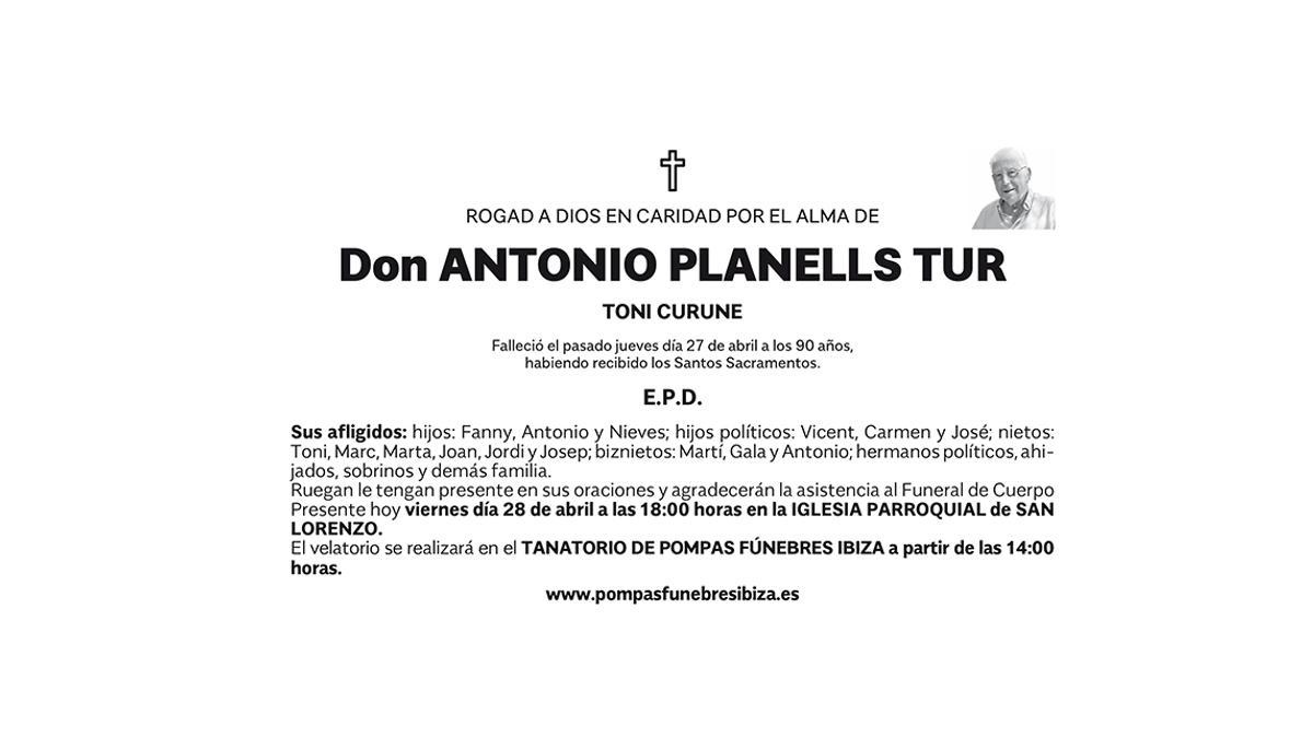 Esquela Antonio Planells Tur - Diario de Ibiza