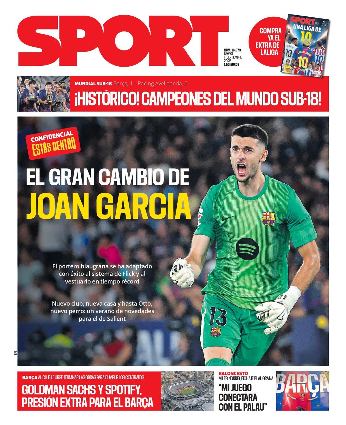 La portada de SPORT de hoy jueves, 11 de septiembre de 2025