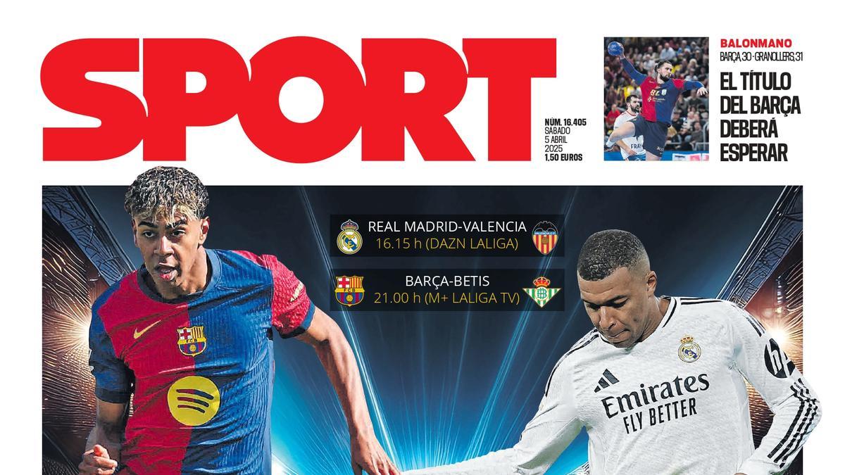 Comunicación | La portada de SPORT de hoy sábado, 5 de abril de 2025