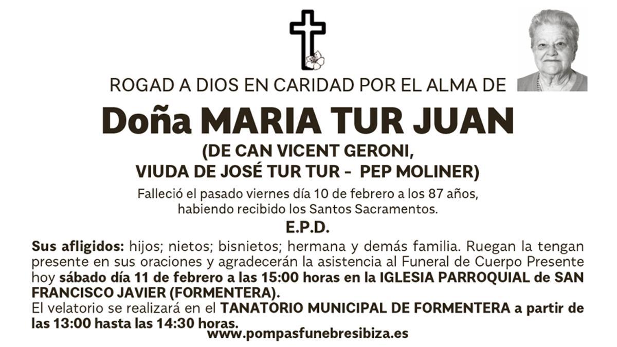 Esquela María Tur Juan - Diario de Ibiza