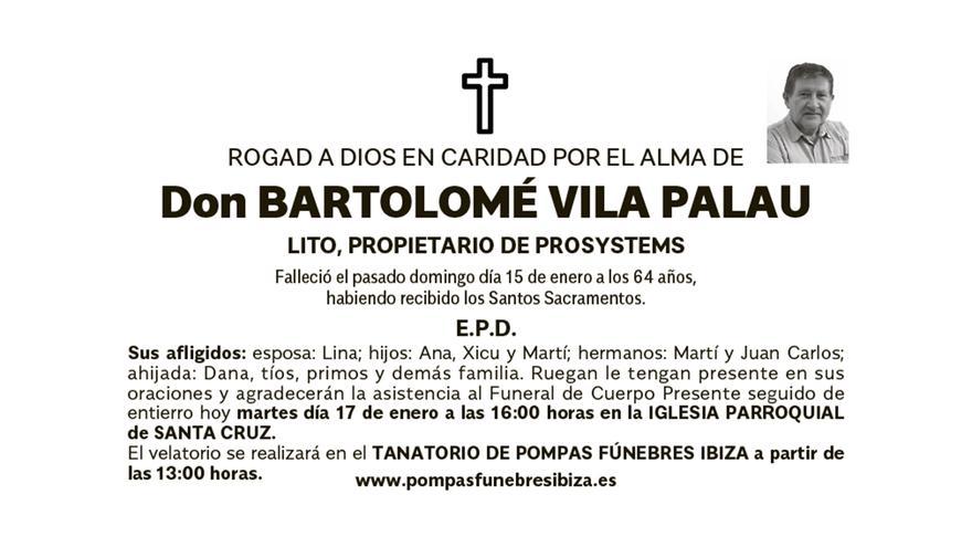 Esquela Bartolomé Vila Palau - Diario de Ibiza