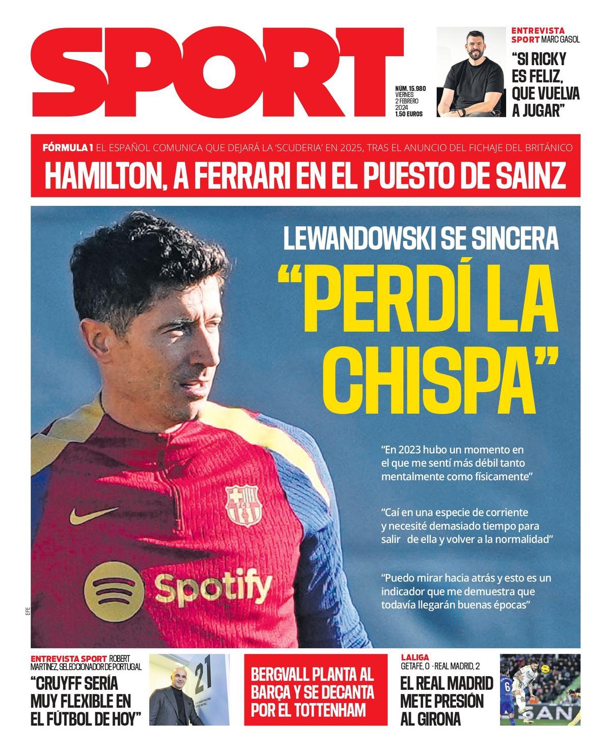 La portada de SPORT de hoy, viernes 2 de febrero - Sport