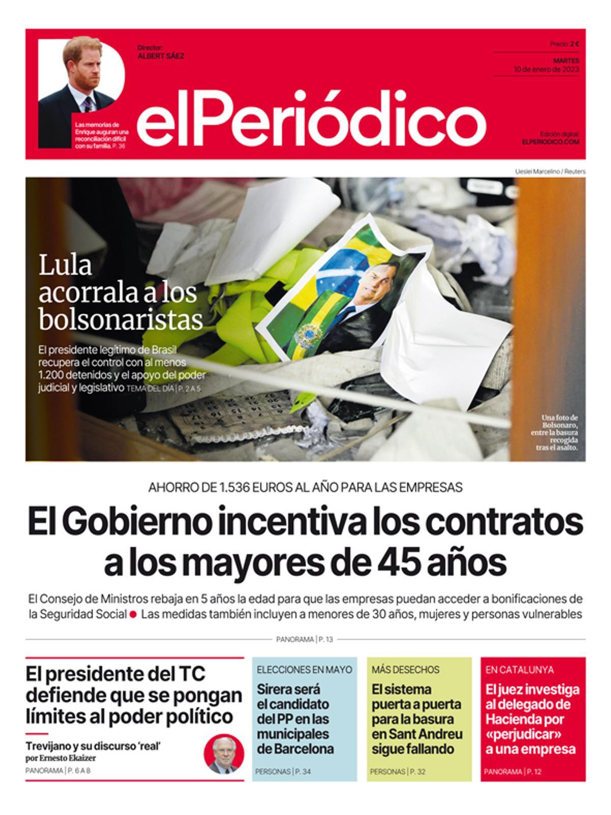 La portada de EL PERIÓDICO del 10 de enero de 2023 - El Periódico