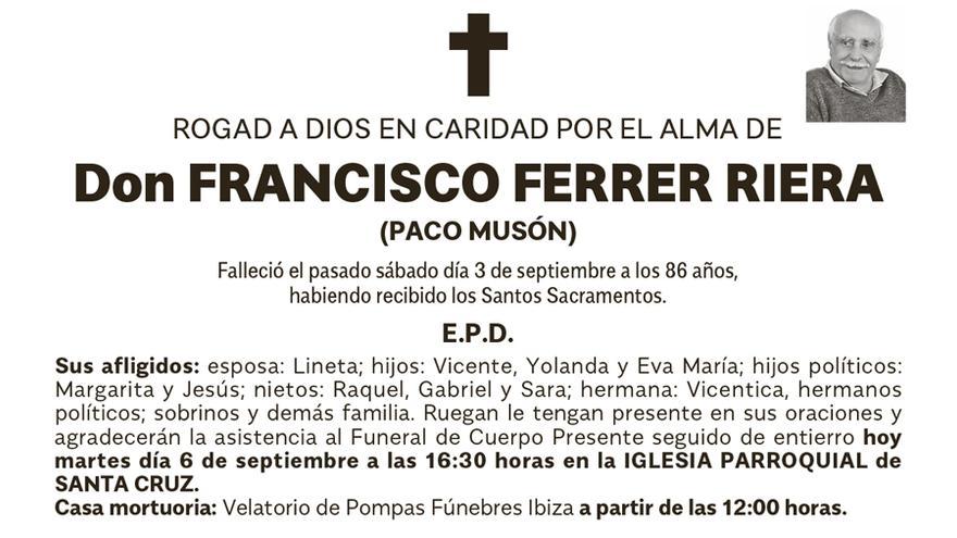 Esquela Francisco Ferrer Riera - Diario de Ibiza