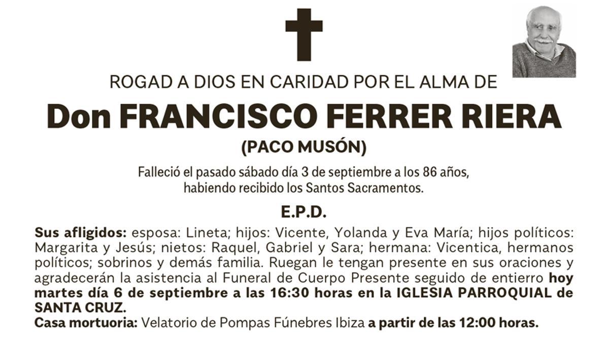 Esquela Francisco Ferrer Riera