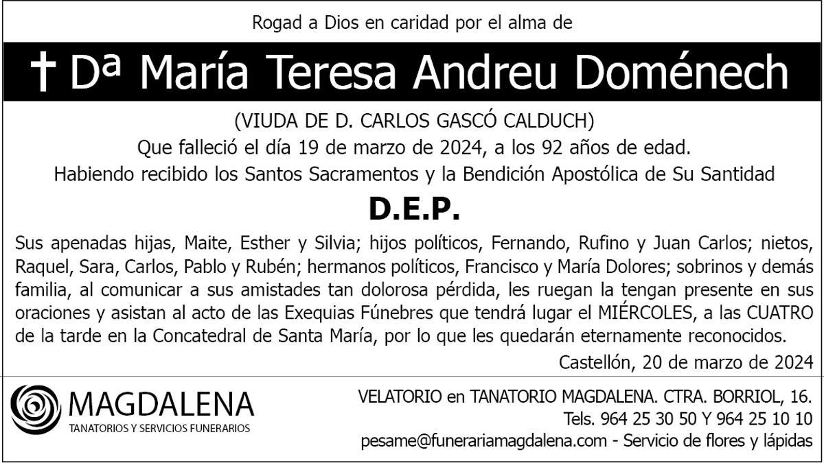 Dª María Teresa Andreu Doménech