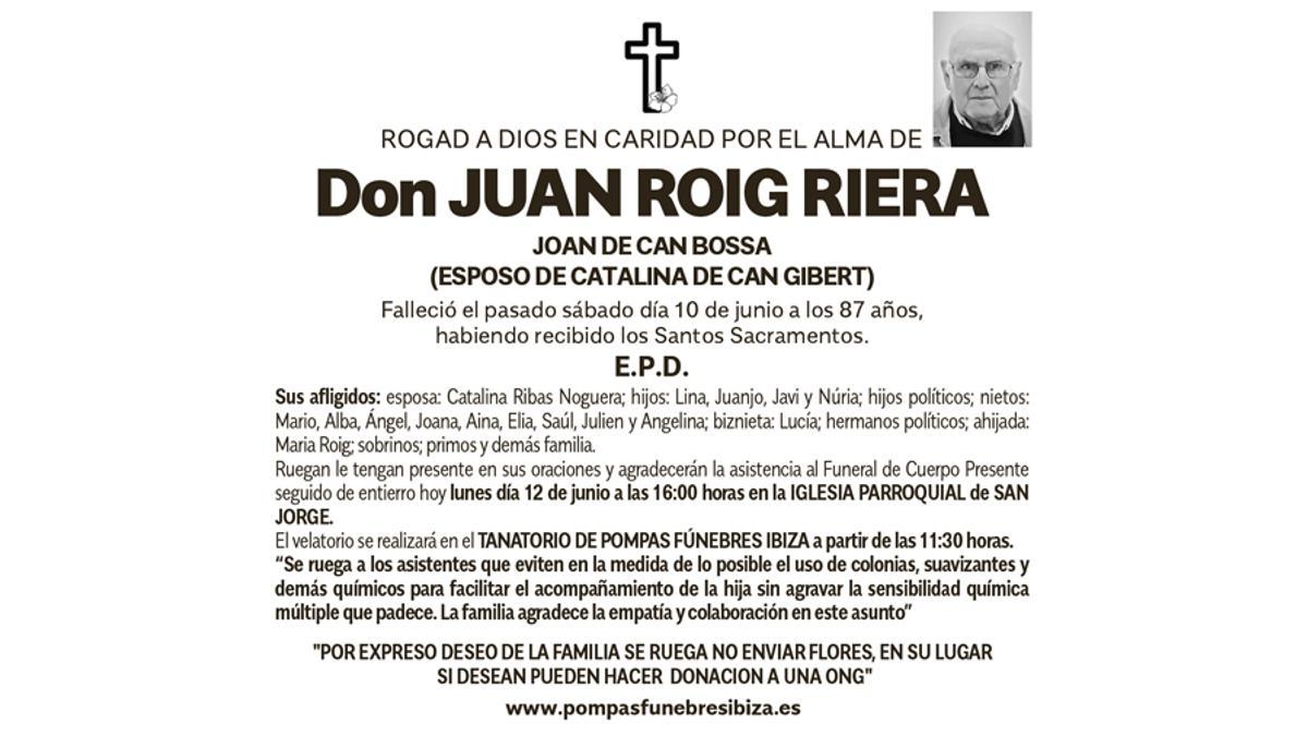 Esquela Juan Roig Riera - Diario de Ibiza