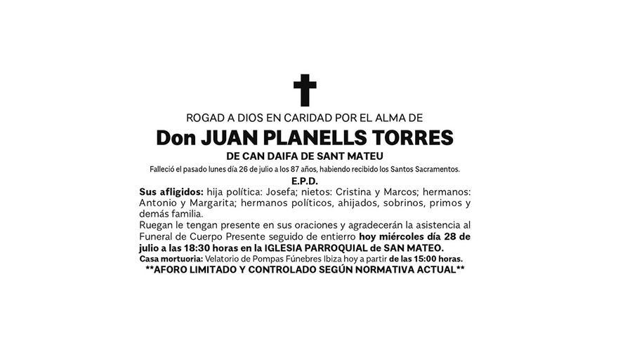 Esquela don Juan Planells Torres - Diario de Ibiza