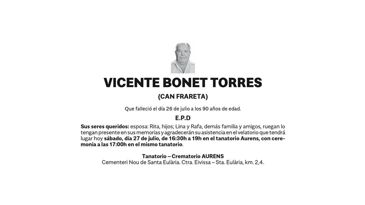 Esquela Vicente Bonet Torres - Diario de Ibiza