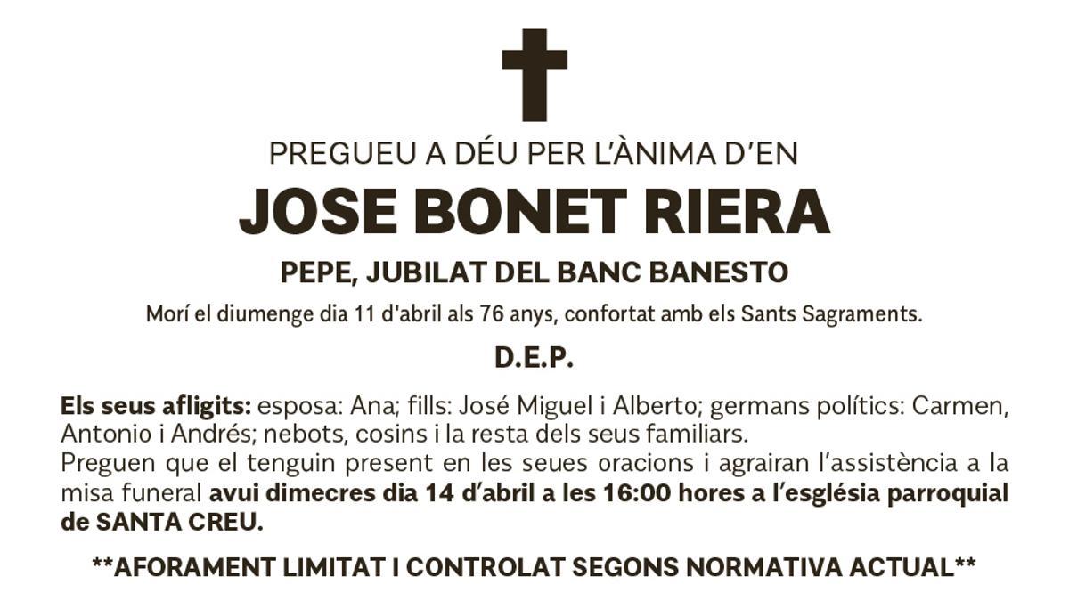 Esquela Jose Bonet Riera - Diario de Ibiza