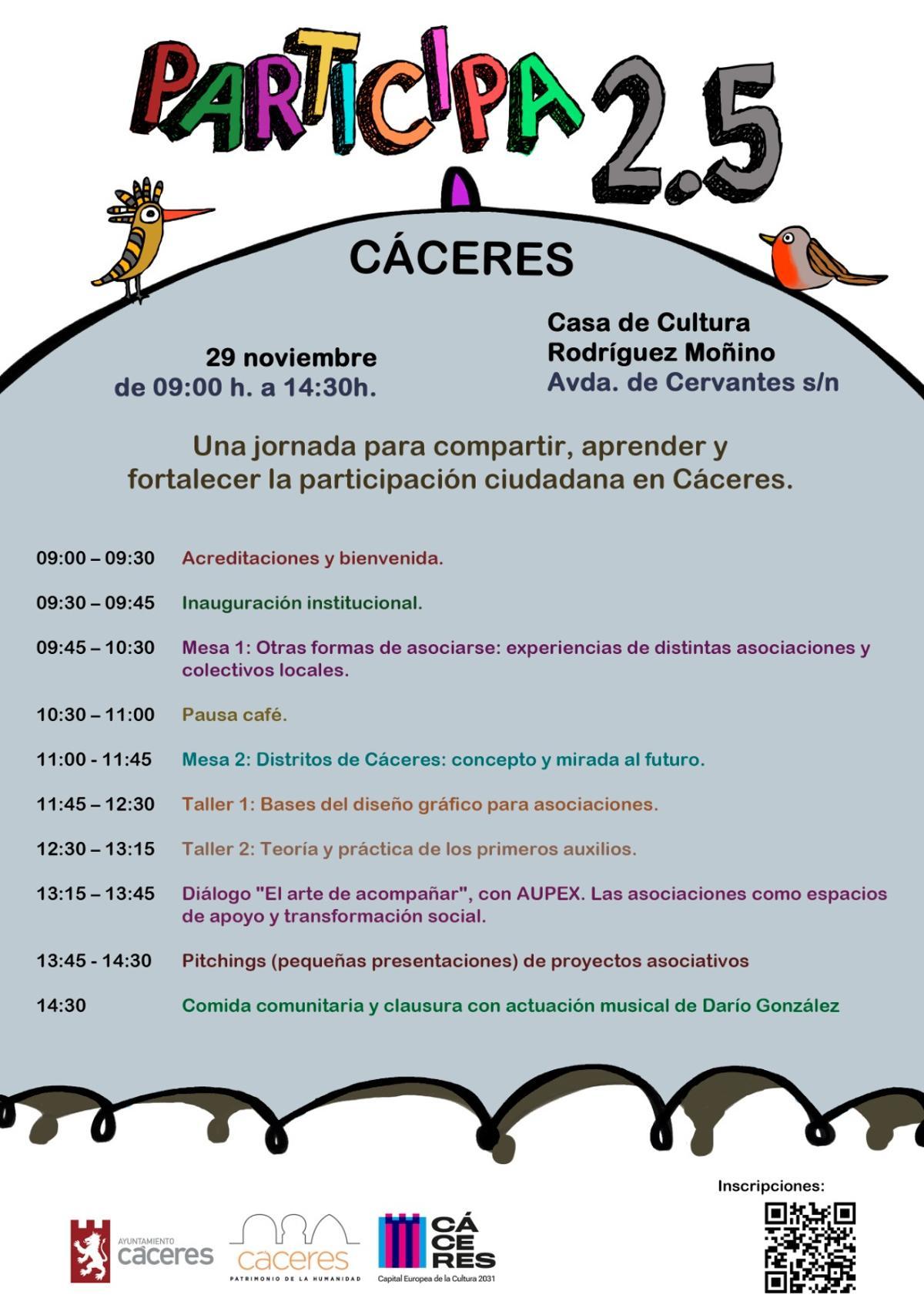 Jornada Cáceres Participa 2.5: programa completo, horarios e inscripción