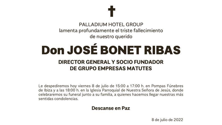 Esquela José Bonet Ribas - Diario de Ibiza