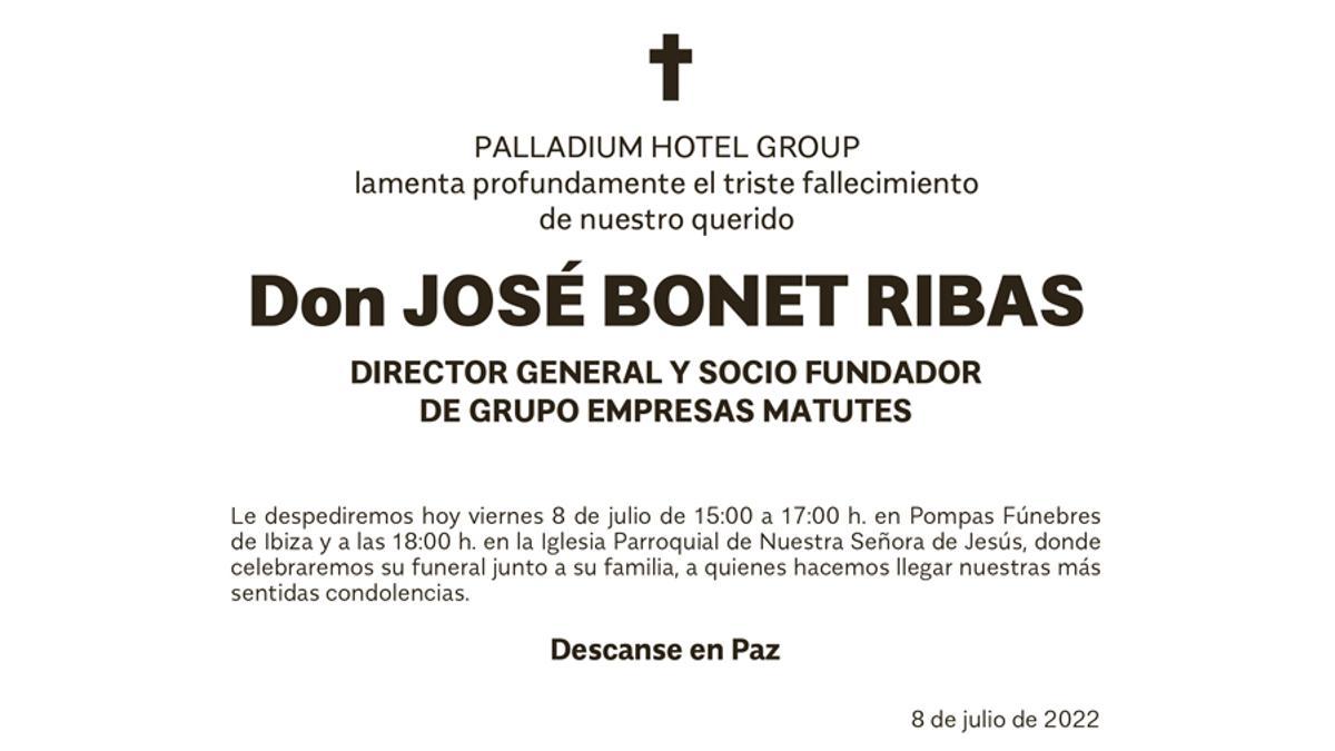 Esquela José Bonet Ribas - Diario de Ibiza