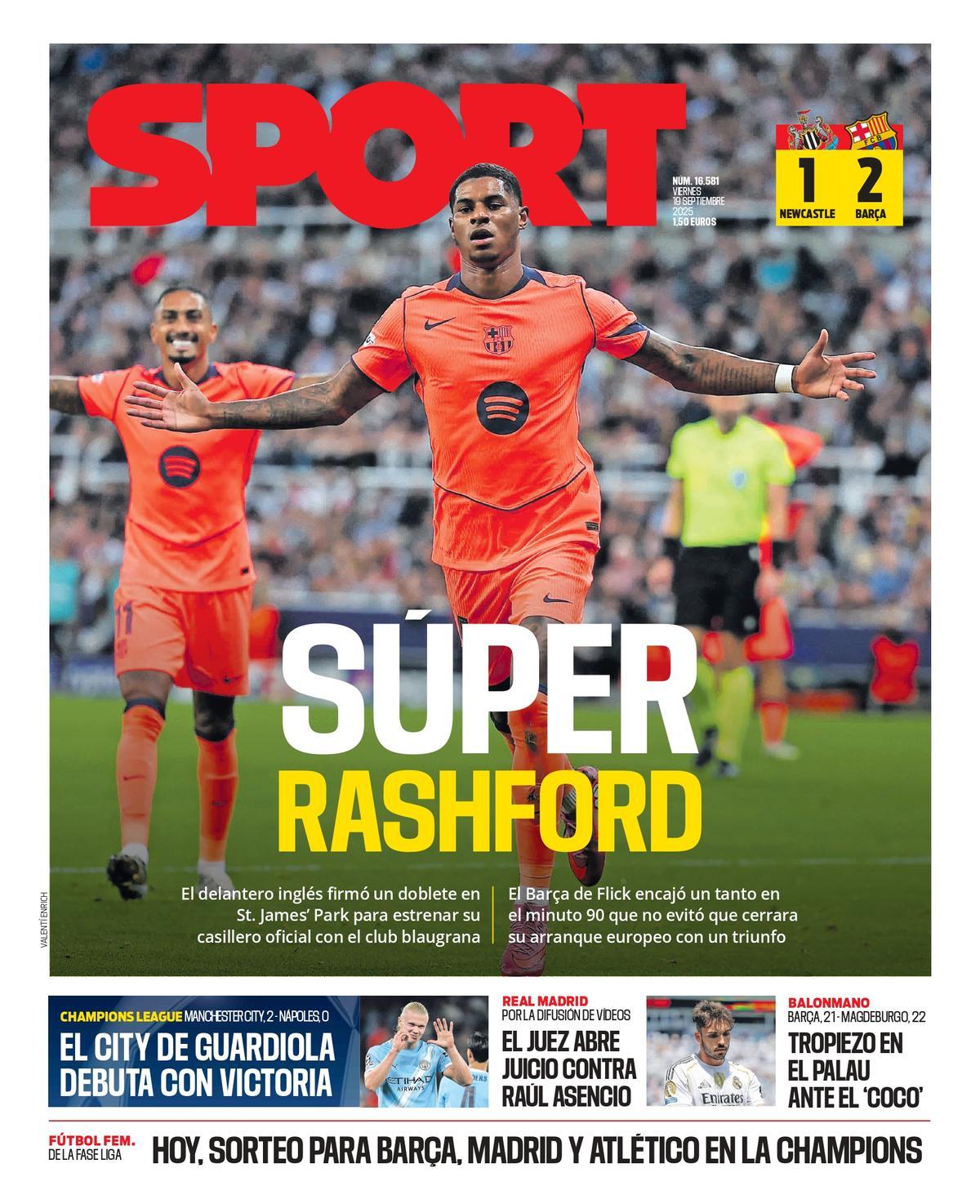 Comunicación | La portada de SPORT de hoy viernes, 19 de septiembre de 2025